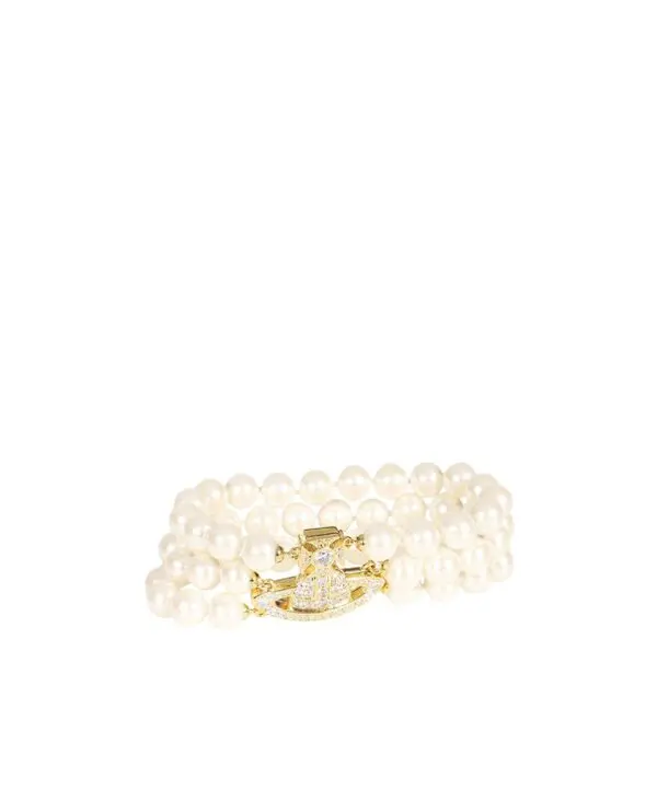 VIVIENNE WESTWOOD Three Row Pearl Bracelet With Logo Pendant - White