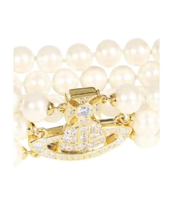VIVIENNE WESTWOOD Three Row Pearl Bracelet With Logo Pendant