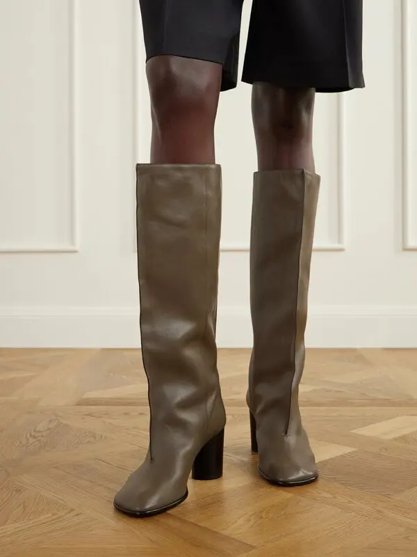 LEMAIRE Crease Leather Knee Boots