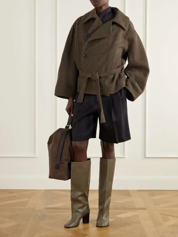LEMAIRE Crease Leather Knee Boots