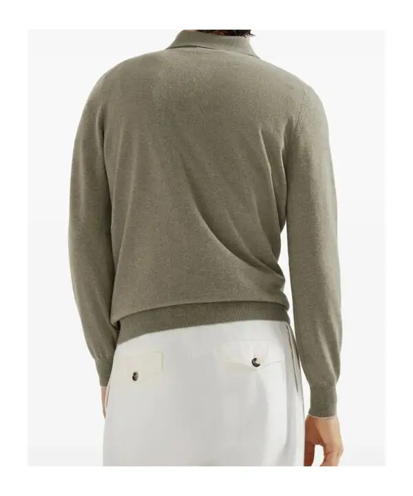 Brunello Cucinelli Polo-neck Cashmere Sweater - Olive Green