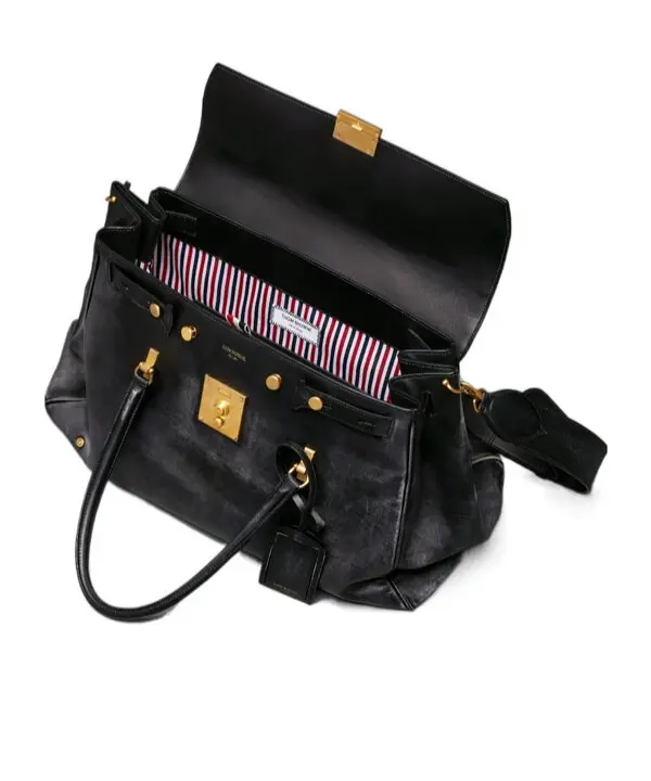 Thom Browne Bolton Weekender Distressed Leather Duffle Bag