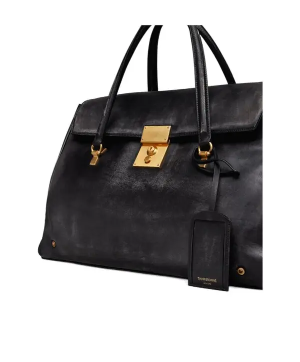 Thom Browne Bolton Weekender Distressed Leather Duffle Bag
