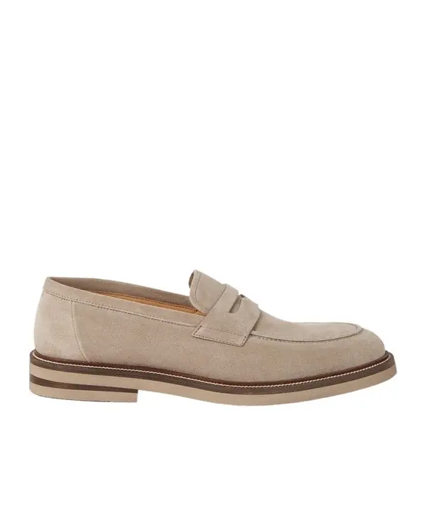Brunello Cucinelli Suede Penny Loafers - Sand Dune