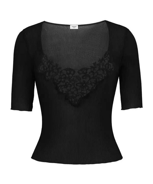 Saint Laurent Lace-trim Ribbed Top