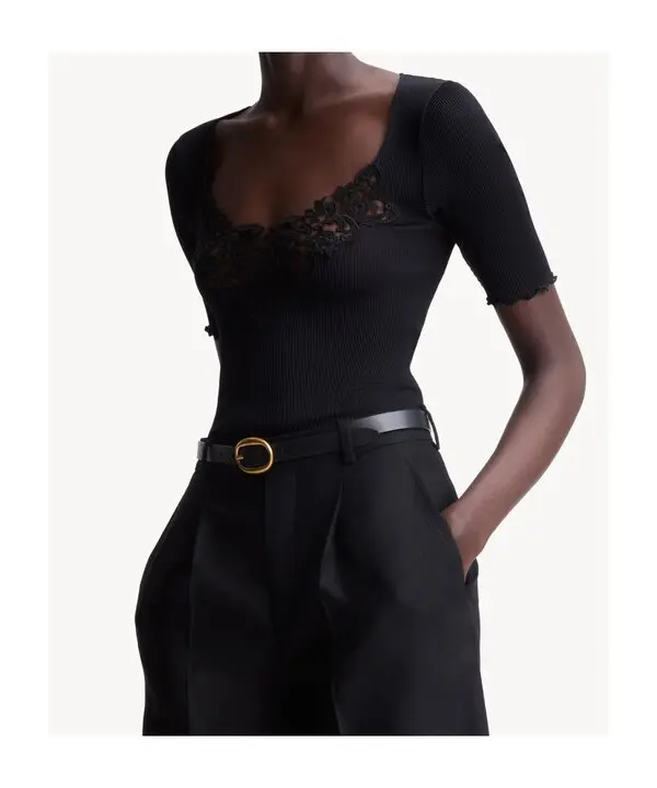 Saint Laurent Lace-trim Ribbed Top