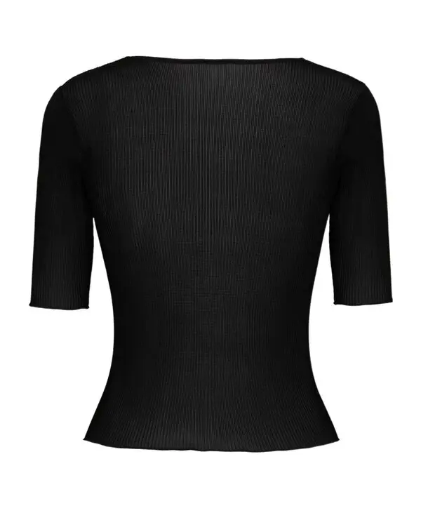 Saint Laurent Lace Trim Ribbed Short-sleeve Top - Black