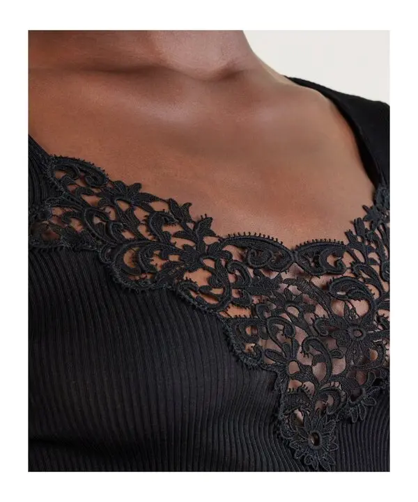 Saint Laurent Lace Trim Ribbed Short-sleeve Top - Black