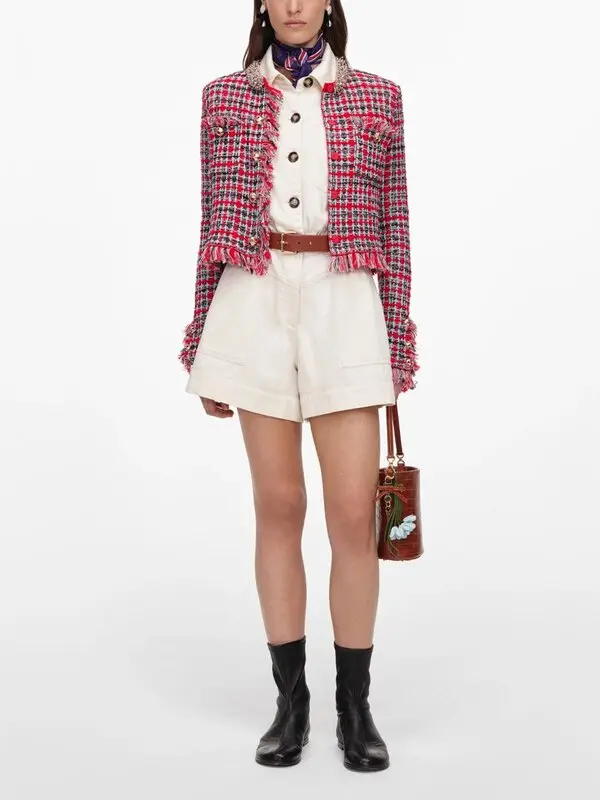 SELF-PORTRAIT Check Frayed Knit Jacket