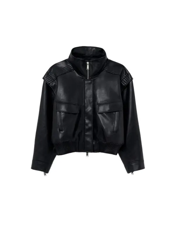 SELF-PORTRAIT Faux Leather Bomber Jacket