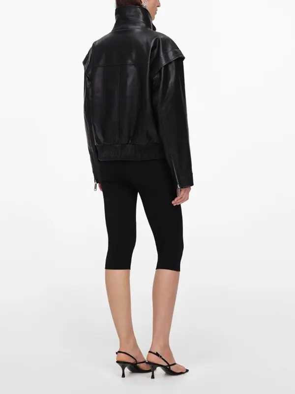 SELF-PORTRAIT Faux Leather Bomber Jacket