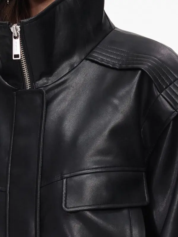 SELF-PORTRAIT Faux Leather Bomber Jacket
