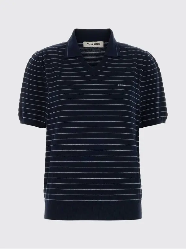 Miu Miu Striped Cotton Polo Shirt - Blue