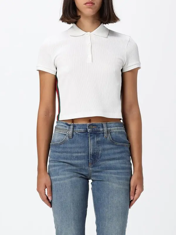 Gucci Ribbed Cropped Polo Shirt - White