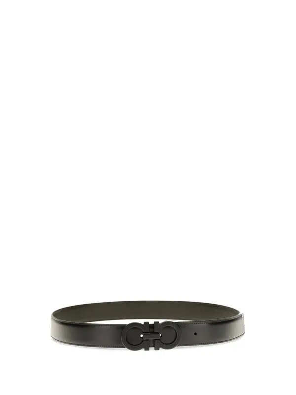 FERRAGAMO Reversible Adjustable Belt With Textured Gancini Buckle