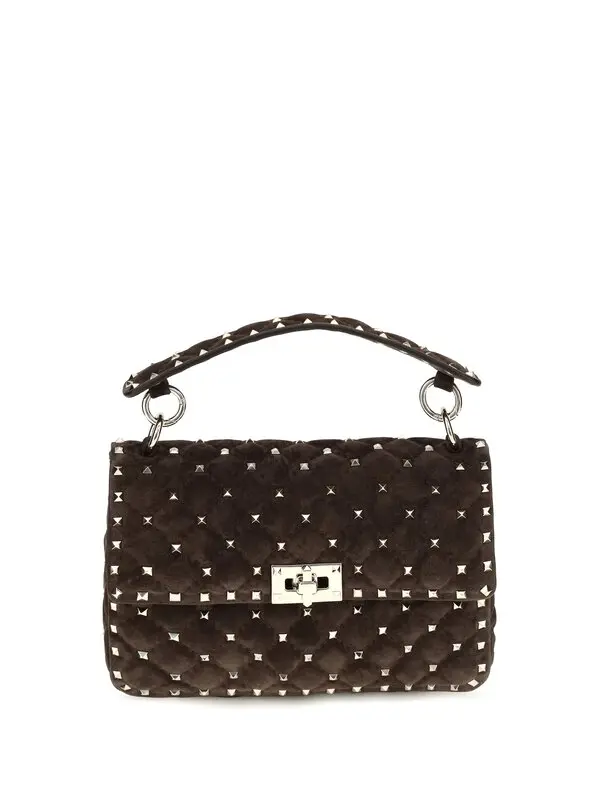 Valentino Garavani Medium Rockstud Spike Suede Top Handle Bag - Brown