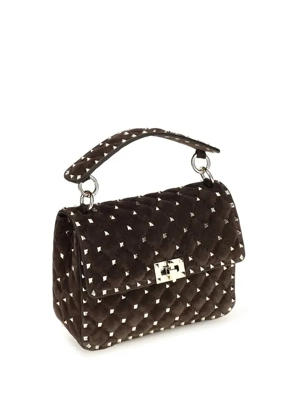 Valentino Garavani Medium Rockstud Spike Suede Top Handle Bag - Brown