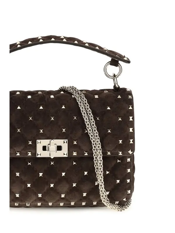 Valentino Garavani Medium Rockstud Spike Suede Top Handle Bag - Brown