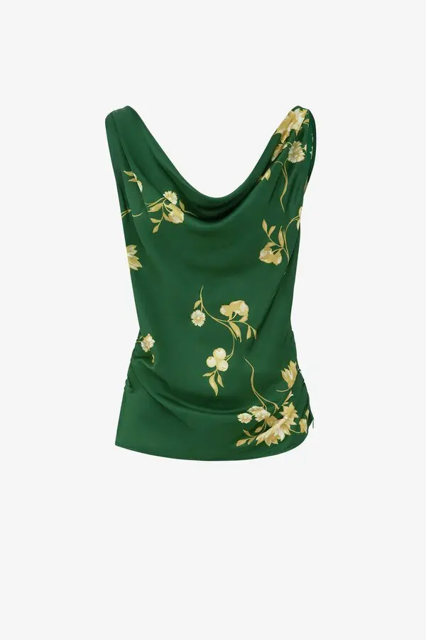 LEO LIN Zuri Printed Cowl Neck Top - Forest Print