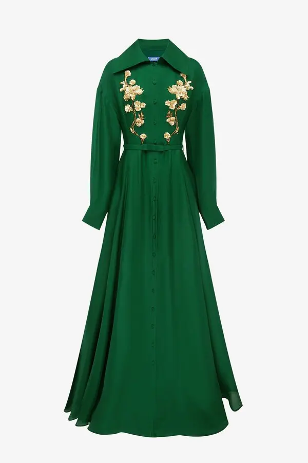 LEO LIN Josephine Embellished Silk Gown - Forest