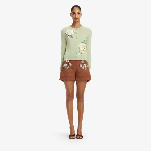 LEO LIN Tessa Embellished Vegan Suede Shorts