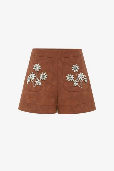 LEO LIN Tessa Embellished Vegan Suede Shorts
