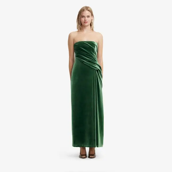 LEO LIN Florence Velvet Ruffled Maxi Dress