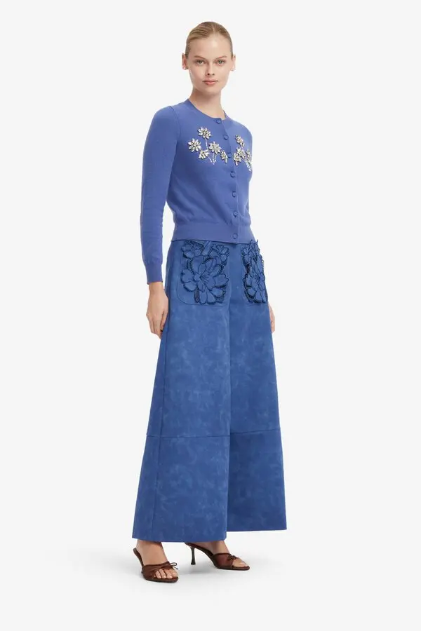 LEO LIN Claire Embellished Cashmere Blend Cardigan - Azure