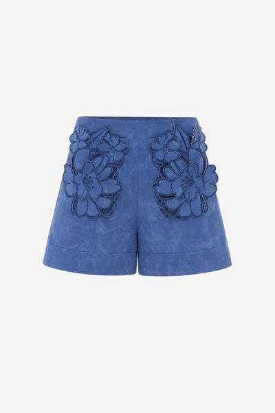 LEO LIN Tessa Appliqué Vegan Suede Shorts