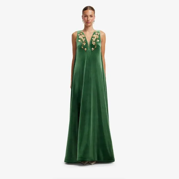LEO LIN Agathy Velvet Embellished Gown