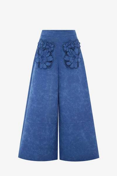 LEO LIN Christine Appliqué Vegan Suede Wide Leg Pants