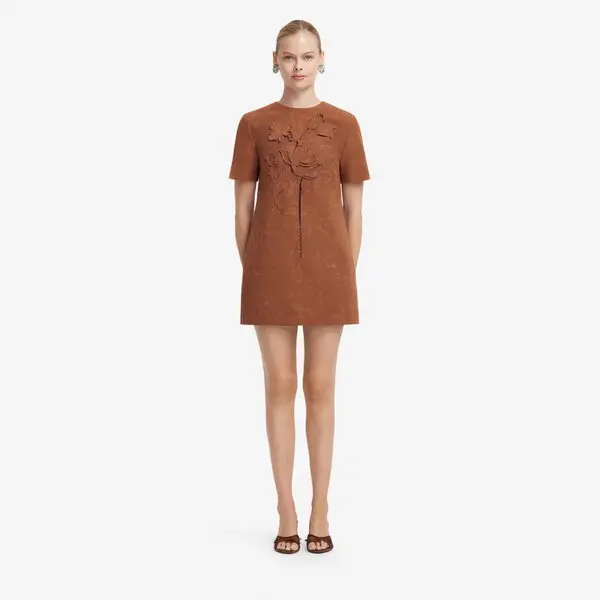 LEO LIN Alexa Appliqué Vegan Suede Tshirt Mini Dress