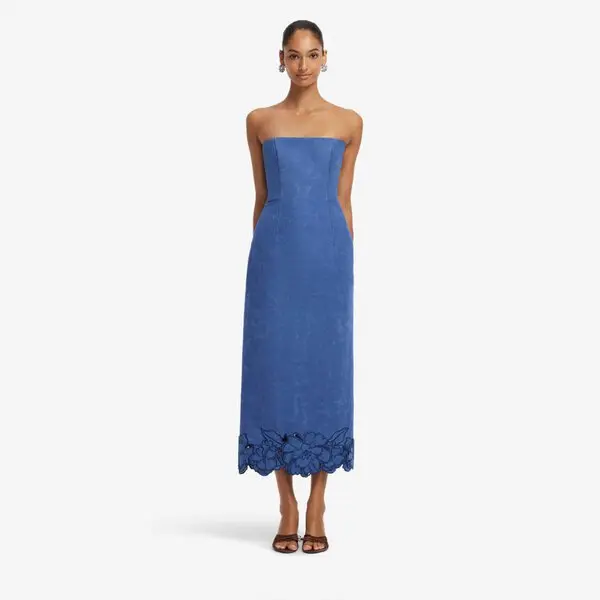 LEO LIN Rayna Appliqué Vegan Suede Bustier Maxi Dress