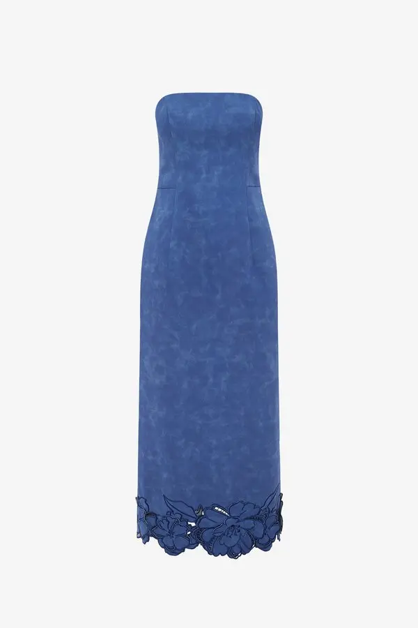 LEO LIN Rayna Appliqué Vegan Suede Bustier Maxi Dress - Azure
