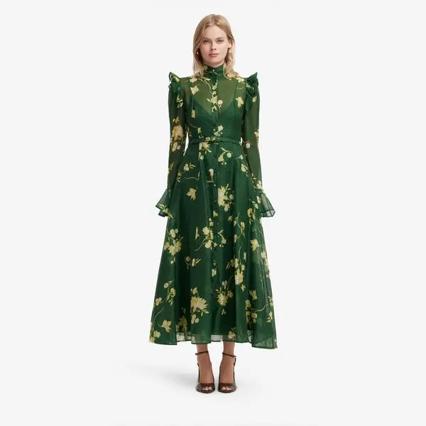 LEO LIN Katrina Butterfly Sleeve Midi Dress - Forest Print
