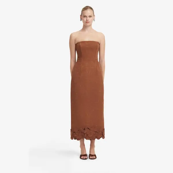 LEO LIN Rayna Appliqué Vegan Suede Bustier Maxi Dress