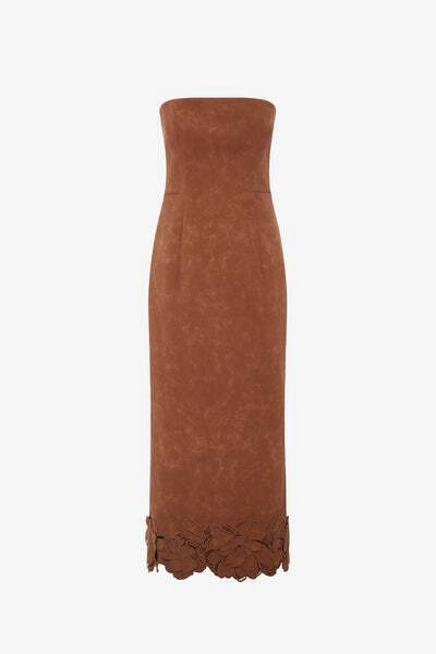 LEO LIN Rayna Appliqué Vegan Suede Bustier Maxi Dress