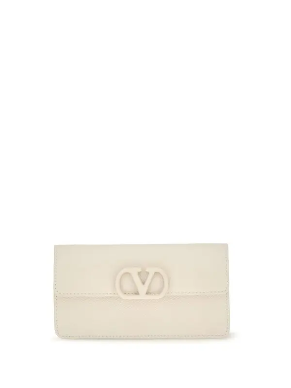 Valentino Garavani Vlogo Signature Grainy Calfskin Chain Wallet - White