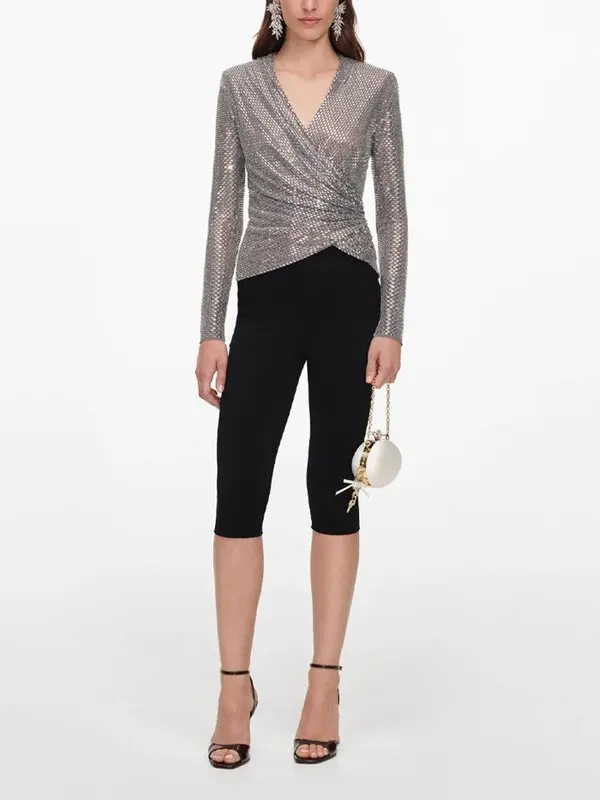 SELF-PORTRAIT Rhinestone Mesh Wrap Top