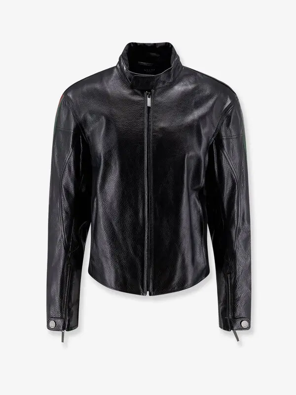 Gucci Leather Bomber With Web Details
