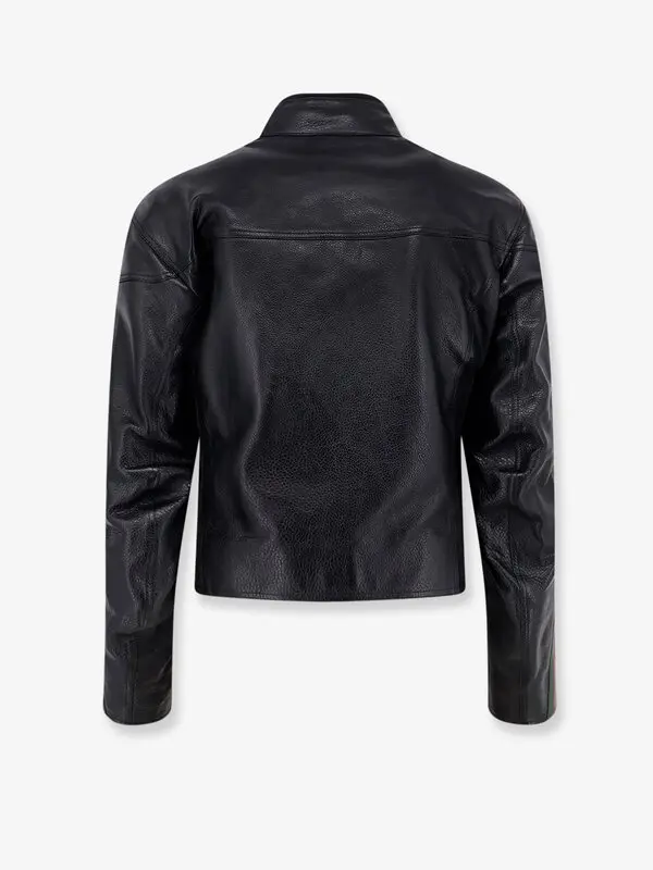 Gucci Leather Bomber With Web Details