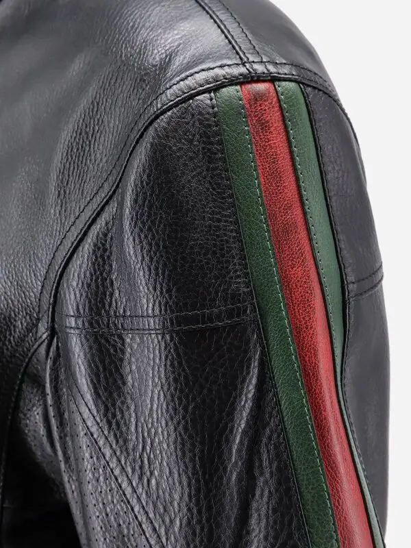 Gucci Leather Bomber With Web Details