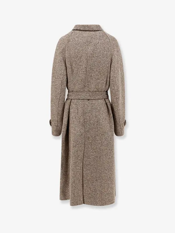Brunello Cucinelli Herringbone Coat With Monili Detail