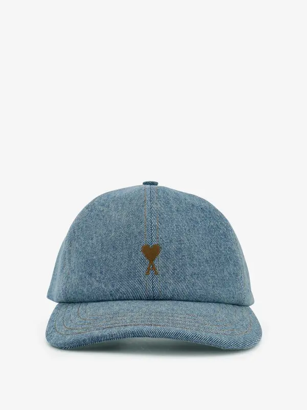 AMI Paris Blue Denim Hat With Embroidered Logo