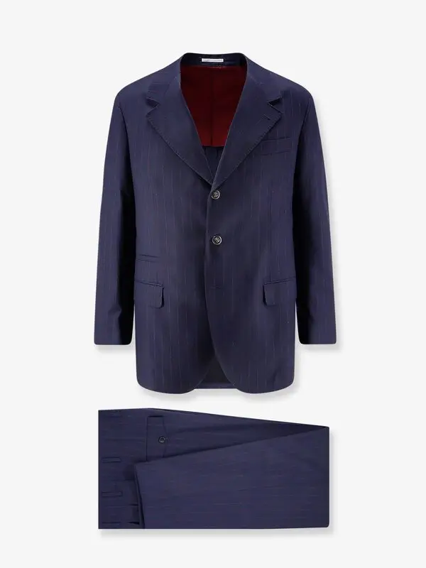 Brunello Cucinelli Virgin Wool Suit With Pinstripe Pattern - Multicolor