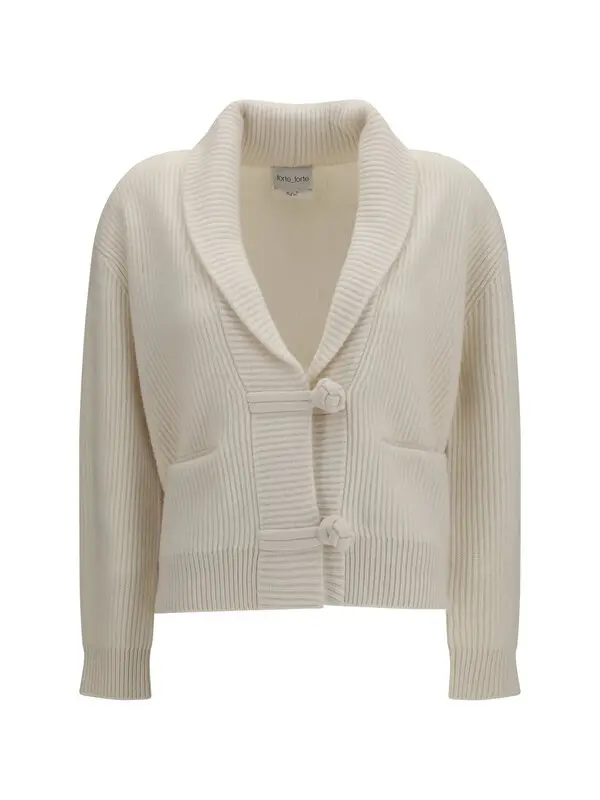 FORTE_FORTE Wool And Cashmere English Rib Cardigan - White