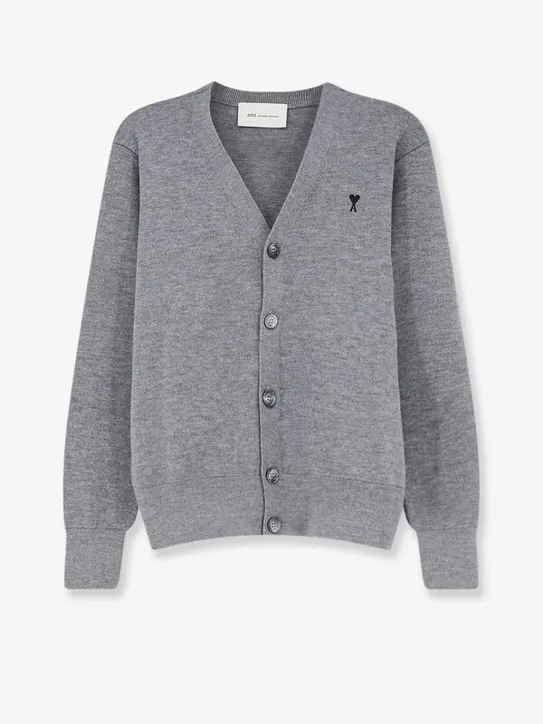 AMI Paris Wool Cardigan With Iconic Embroidery