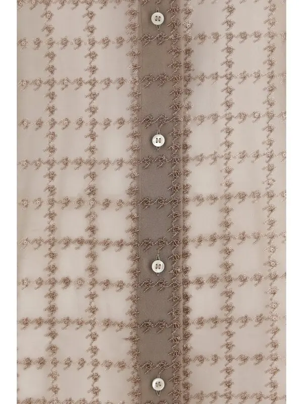 Brunello Cucinelli Sheer Sequined Checked Shirt