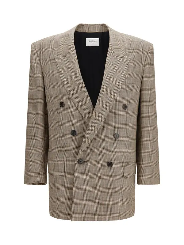 Saint Laurent Prince Of Wales Houndstooth Wool Blazer
