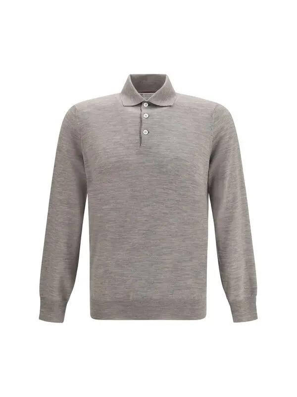 Brunello Cucinelli Virgin Wool Polo Sweater - Gray